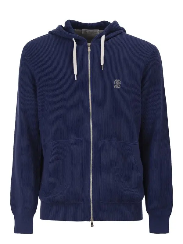 Brunello Cucinelli Ribbed Cotton Knit Zip-up Hooded Sweatshirt - Multicolor
