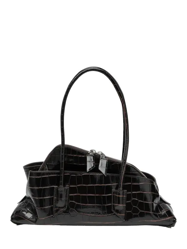 Attico La Passeggiata Small Bag In Coffee Crocodile-print Leather - Brown