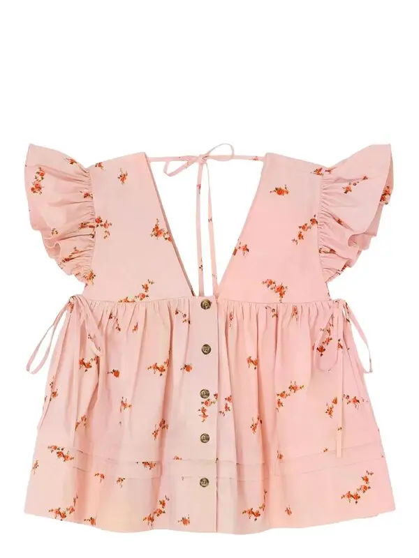 GANNI Floral Print Ruffled Blouse - Pink