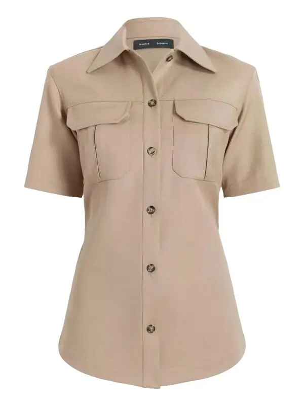 Proenza Schouler Nali Wool Gabardine Shirt - Neutrals