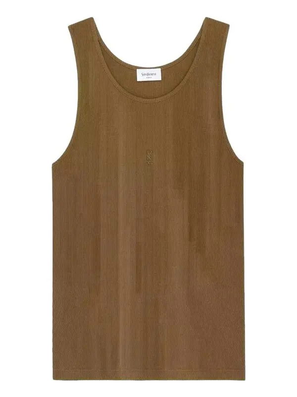 Saint Laurent Cassandre Ribbed Cotton Tank Top - Brown