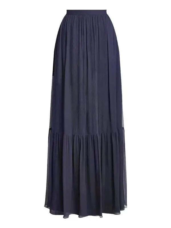 Erdem Navy Silk Creponne Tiered Hem Maxi Skirt - Blue
