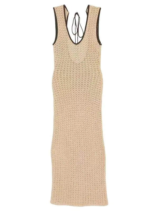 SIR. Crochet Knit Maxi Dress With Open Back - Neutrals