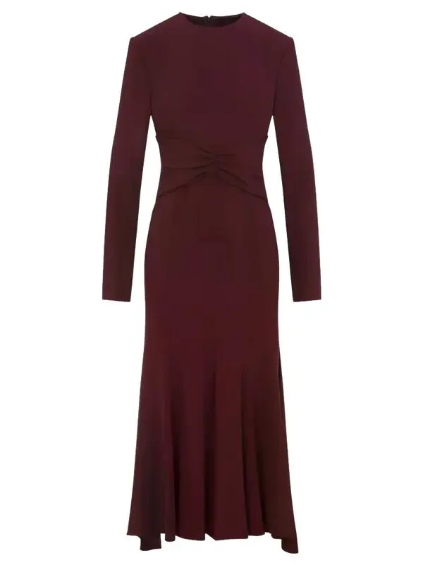 Alberta Ferretti Midi Ruched Waist Long Sleeve Dress - Red