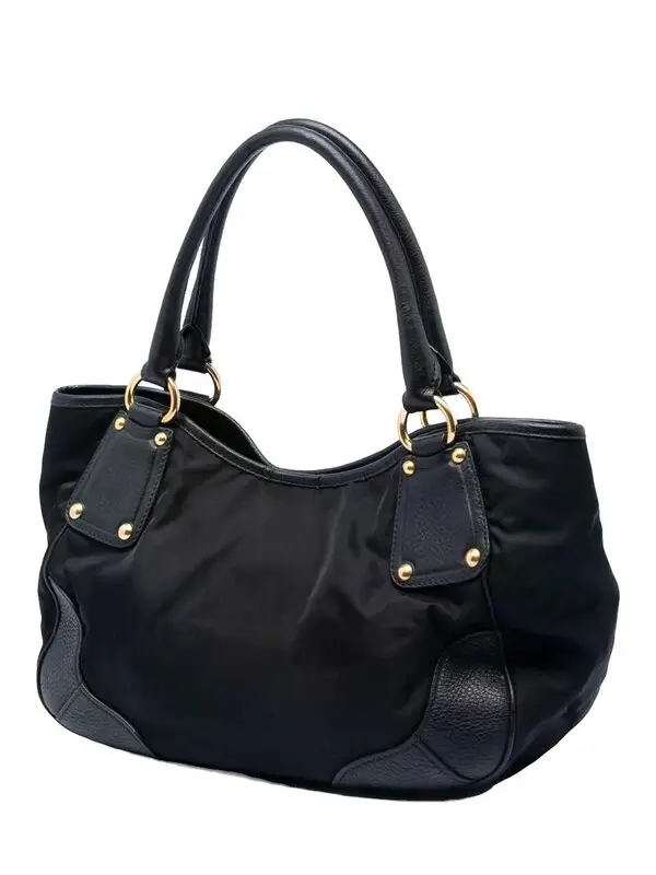 Prada Tessuto Handbag With Leather Trim - Black