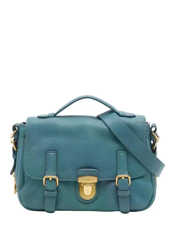 Prada Vitello Daino Push Lock Double Buckle Messenger Bag - Blue