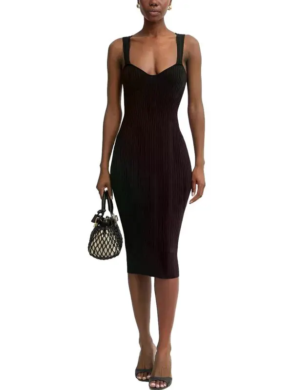 FRACOMINA Ribbed Knit Sweetheart Neck Sleeveless Midi Dress - Black