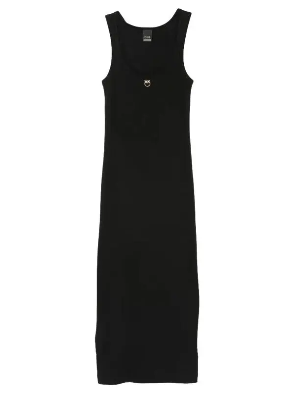 Pinko Ribbed Midi Dress With Scoop Neck - Black