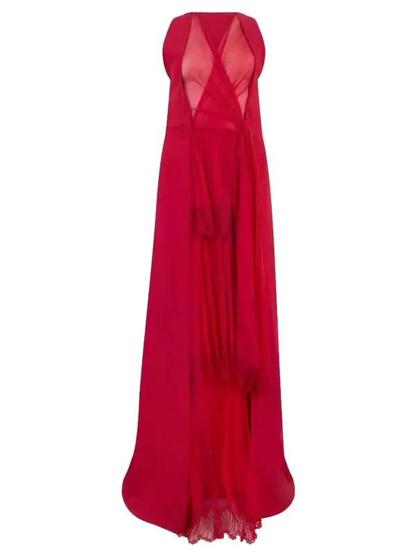 Alberta Ferretti Lace-trim Maxi Dress - Red