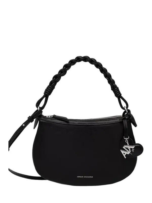 Armani Exchange Braided Handle Logo Charm Shoulder Bag - Black