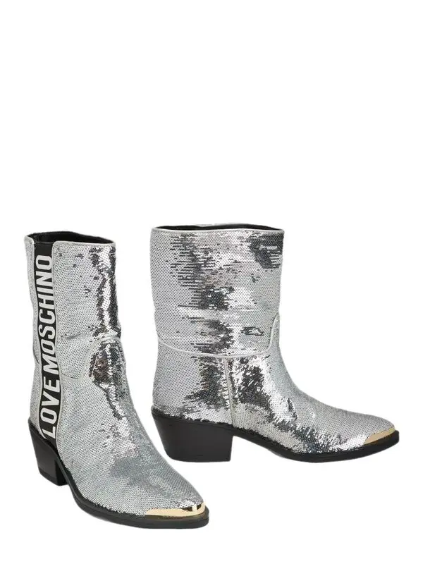 Moschino Sequin-embellished Logo-print Boots - Silver