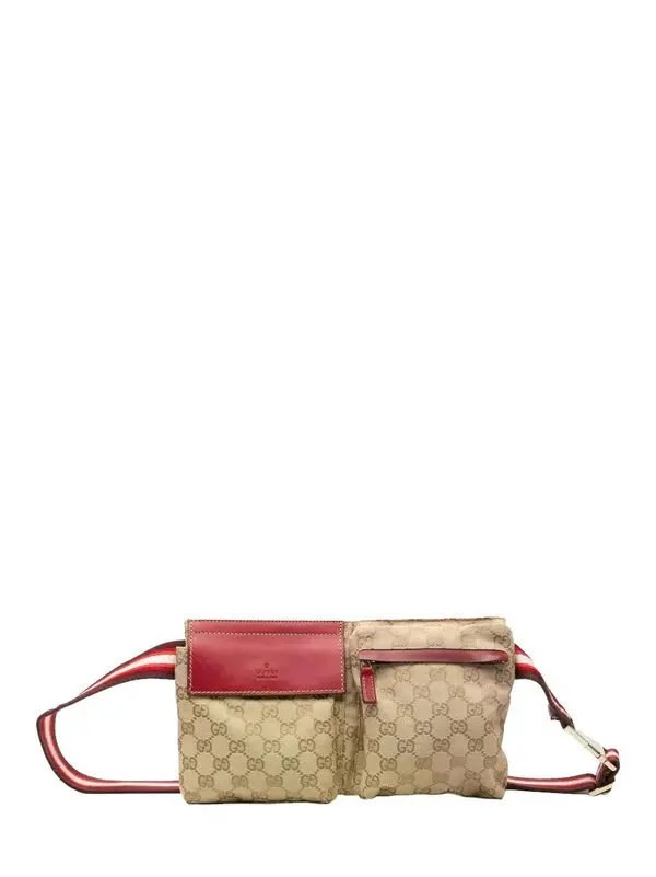Gucci Gg Canvas Web Double Pocket Belt Bag - Red
