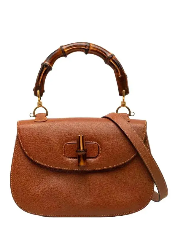 Gucci 20th Century Grained Calfskin Bamboo Night Satchel - Brown