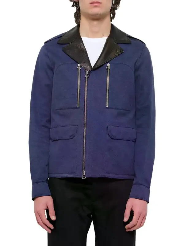 LANVIN Zip-up Leather-trim Jacket - Blue