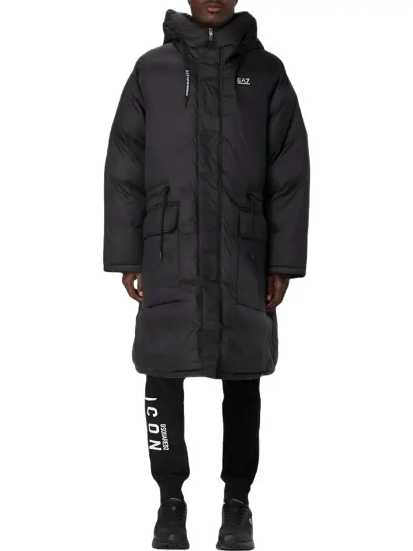 EA7 Quilted Hooded Coat - Black