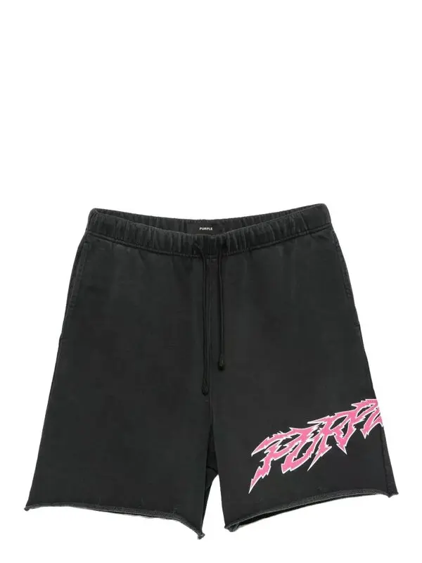 PURPLE BRAND Graphic Print Raw-cut Shorts - Black