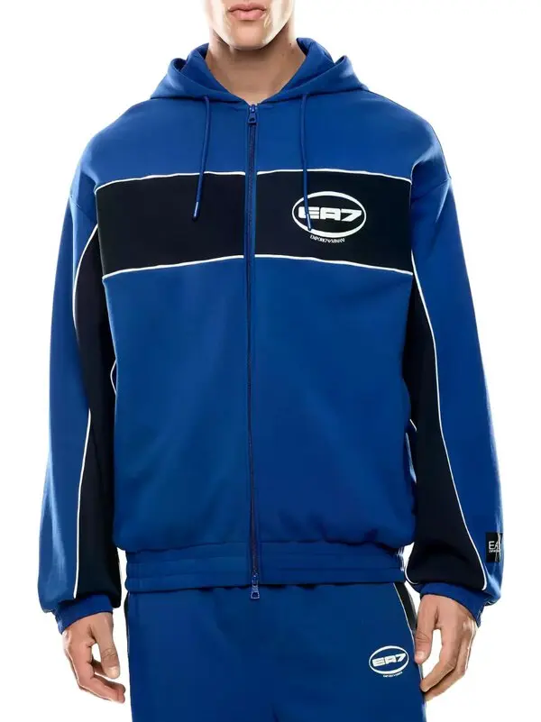 EA7 Logo-print Zip-up Hoodie - Blue