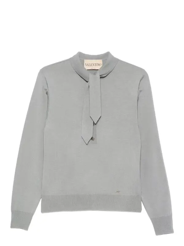 Valentino Garavani Tie-neck Button-up Polo Shirt - Grey