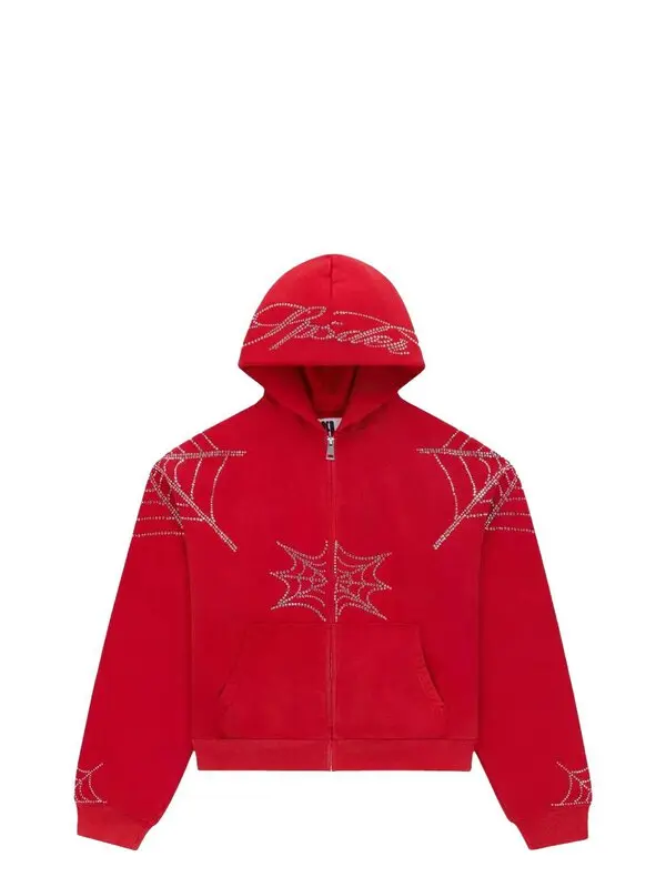 SP5DER Rhinestone Embellishment Hoodie - Red