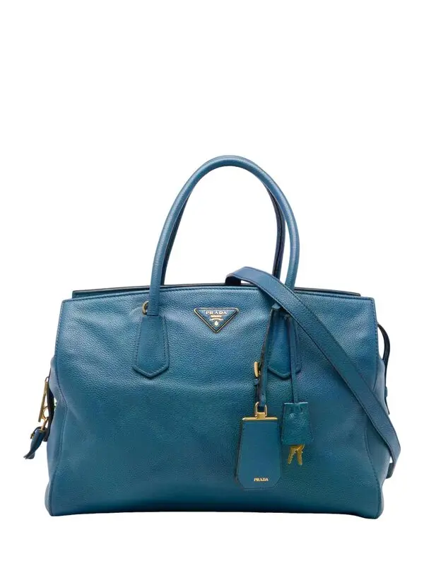 Prada Vitello Daino Zip Top Satchel - Blue