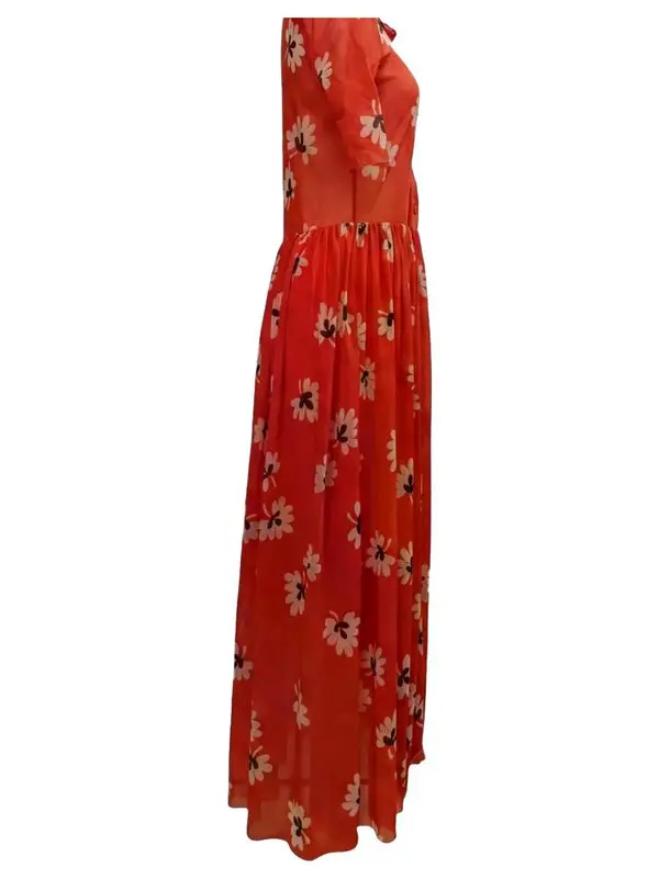 GANNI Floral Print Mesh Dress - Red