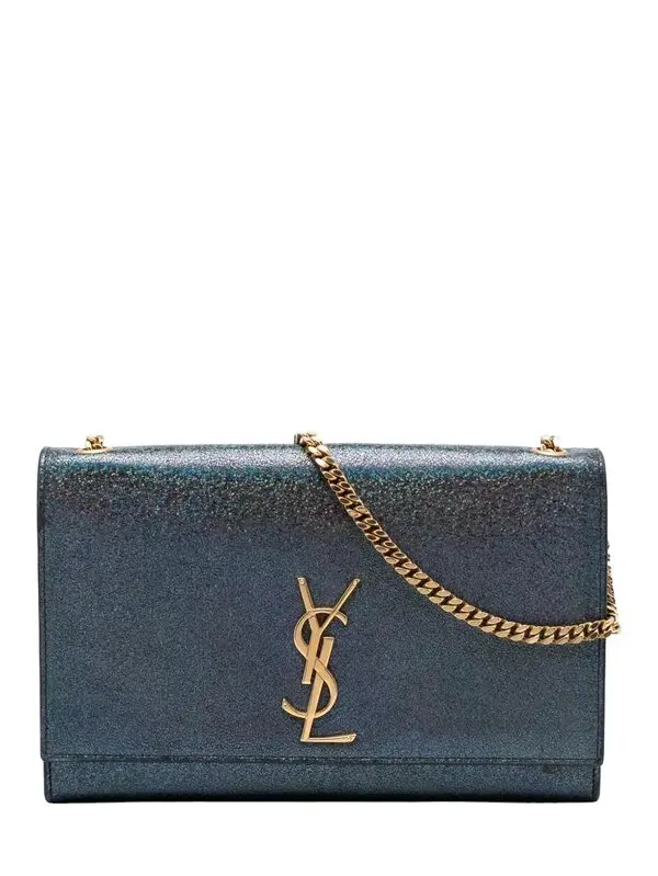 Saint Laurent Glittered Leather Monogram Kate Crossbody Bag - Blue