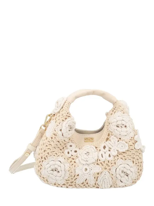 GANNI Crochet Mini Hobo Bag With Appliqu - Beige