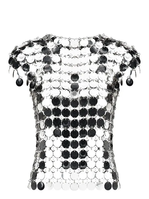 Rabanne Iconic Sparkle Disc Top - Silver