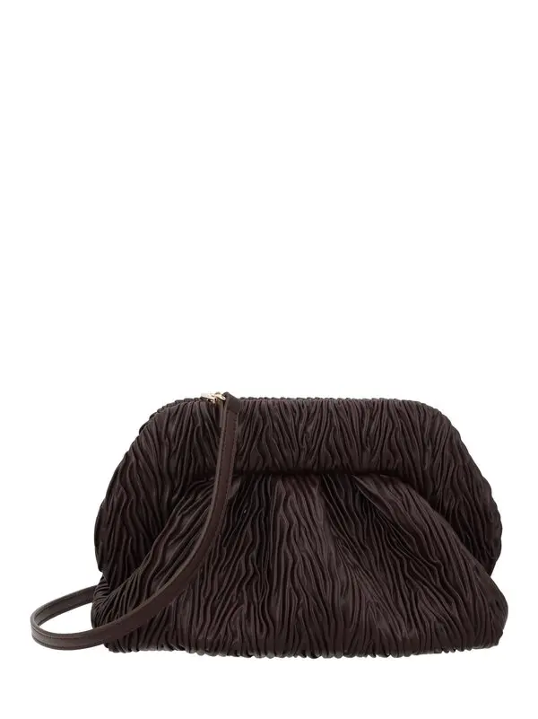 THEMOIRE Bios" Medium Ruched Clutch - Brown