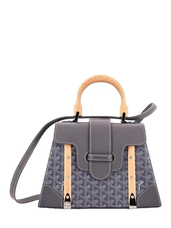 Goyard Pm Saigon Top Handle Bag Coated Canvas With Leather - Gray