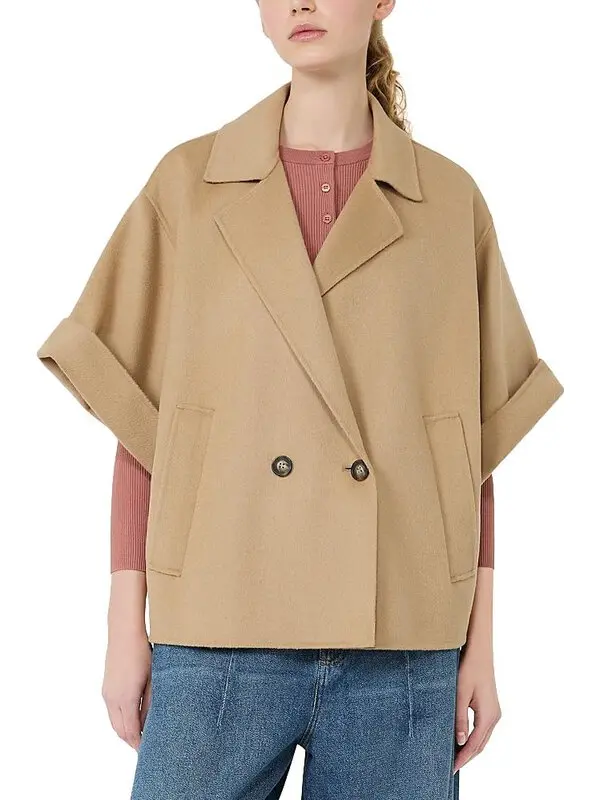 Max Mara Short Double Breasted Wool Coat - Camel