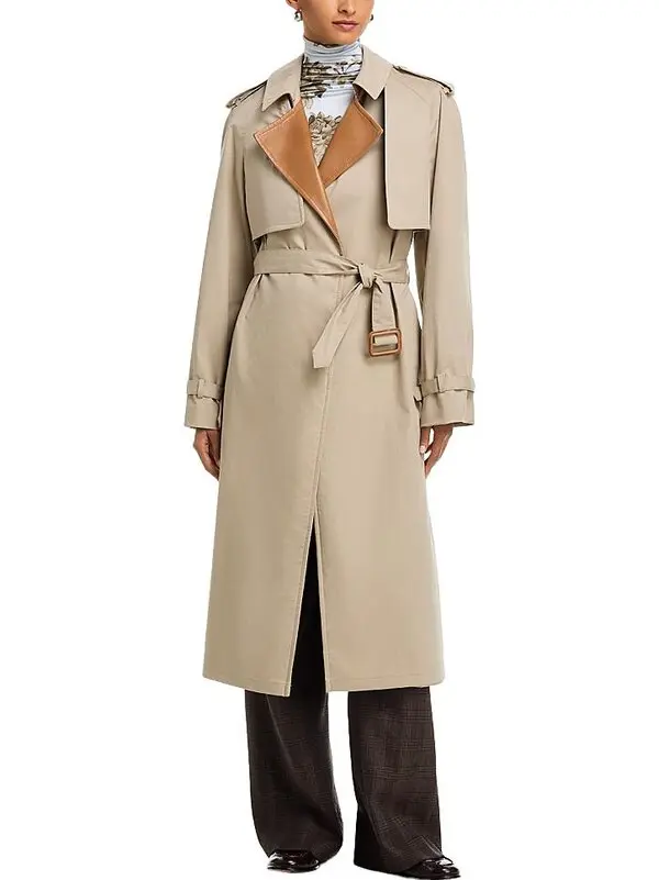 Acne Studios Belted Leather Lapel Trench Coat - Light Beige