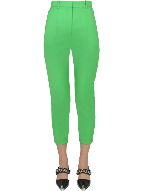 Alexander McQueen Cigarette Trousers In Wool And Mohair Blend - Green
