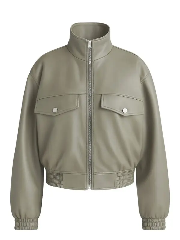 THE FRANKIE SHOP Cropped Faux Leather Zip-up Jacket - Green