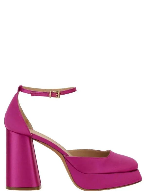 Roberto Festa Silk Platform Ankle Strap Heels - Fuchsia