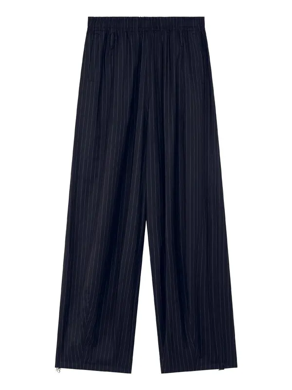 THE FRANKIE SHOP Tailored Wide-leg Trousers With Drawstring Hem And Pin Stripes - Navy