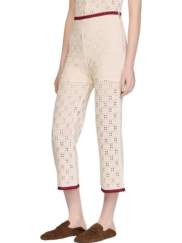 Sandro Crochet Look Knit Cropped Trousers - Ecru