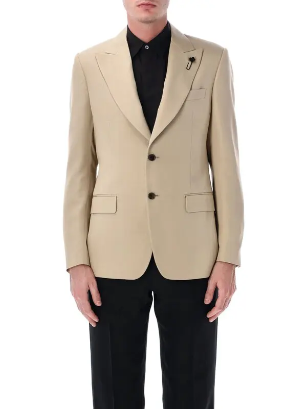 LARDINI Single-breasted Viscose And Silk Blazer - Champaigne