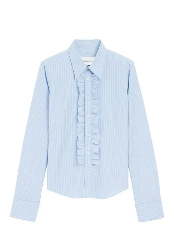 AMI Paris Fitted Striped Cotton Jabot Shirt - Navy