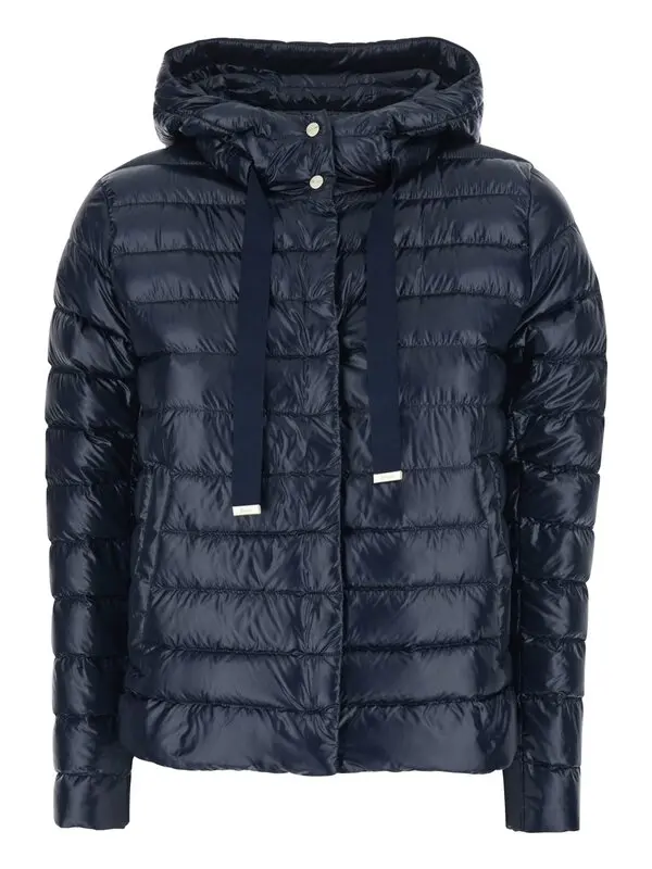 Herno Lightweight Hooded Down Jacket With Grosgrain Drawstring - Navy