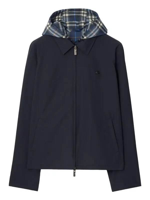 Burberry Reversible Check Jacket With Drawstring Hood - Navy