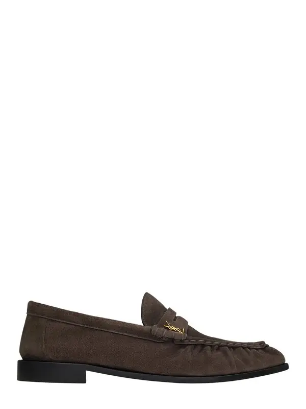 Saint Laurent Suede Ruched Loafer - Marrone