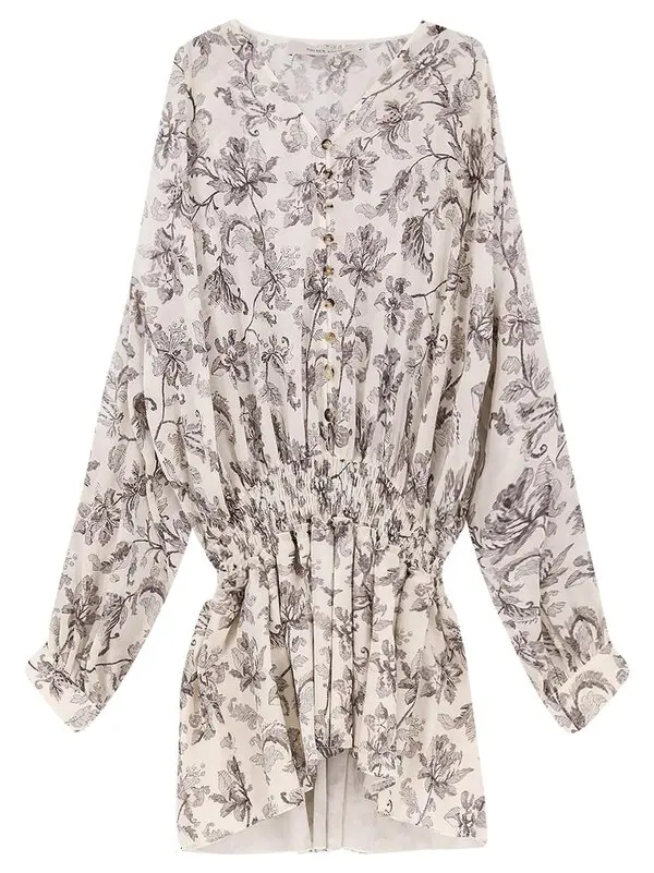 GOLDEN GOOSE Floral Print V-neck Mini Dress With Long Sleeves - Multicolor