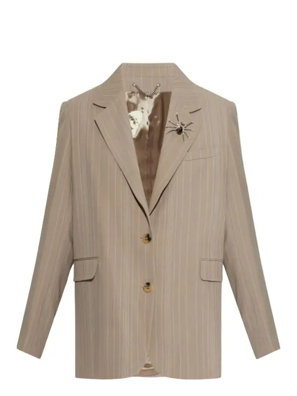 GOLDEN GOOSE Striped Virgin Wool Blend Blazer With Embellished Collar - Grey