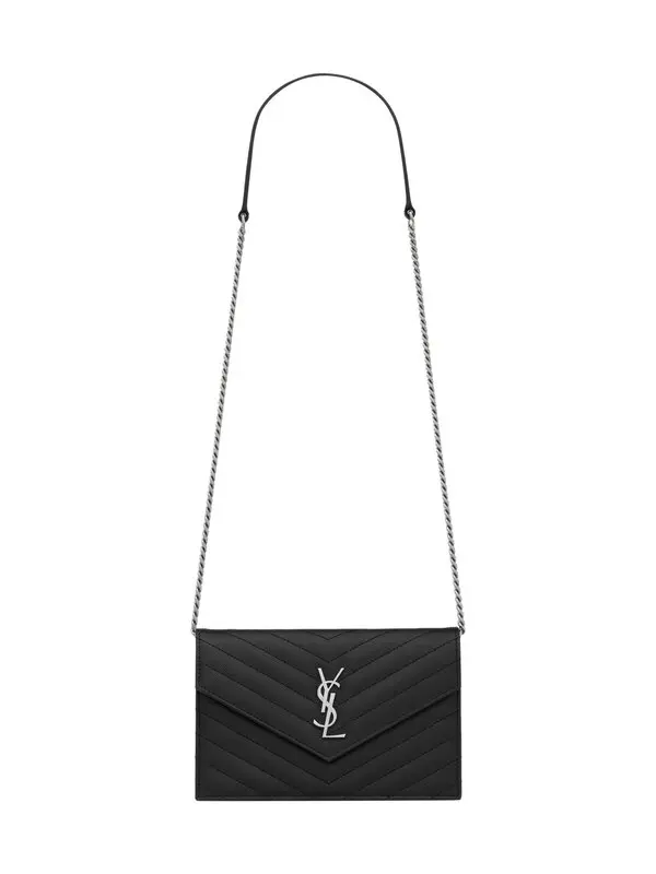 Saint Laurent Mini Chevron Quilted Chain Wallet Crossbody Bag - Nero