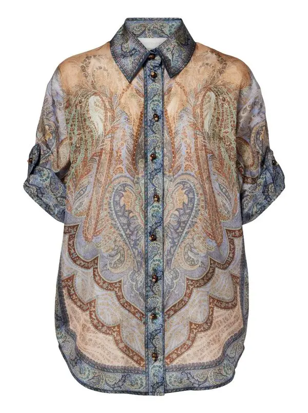 Zimmermann Wanderlust Short Sleeve Printed Silk Shirt - Multicolour