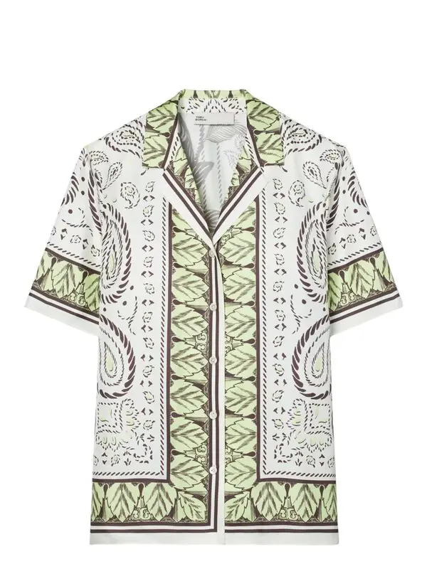 Tory Burch Silk Camp Shirt With Cockatoo Print - Multicolor