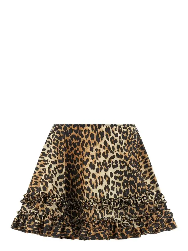 GANNI Mini Gathered Skirt With Leopard Print - Multicolor