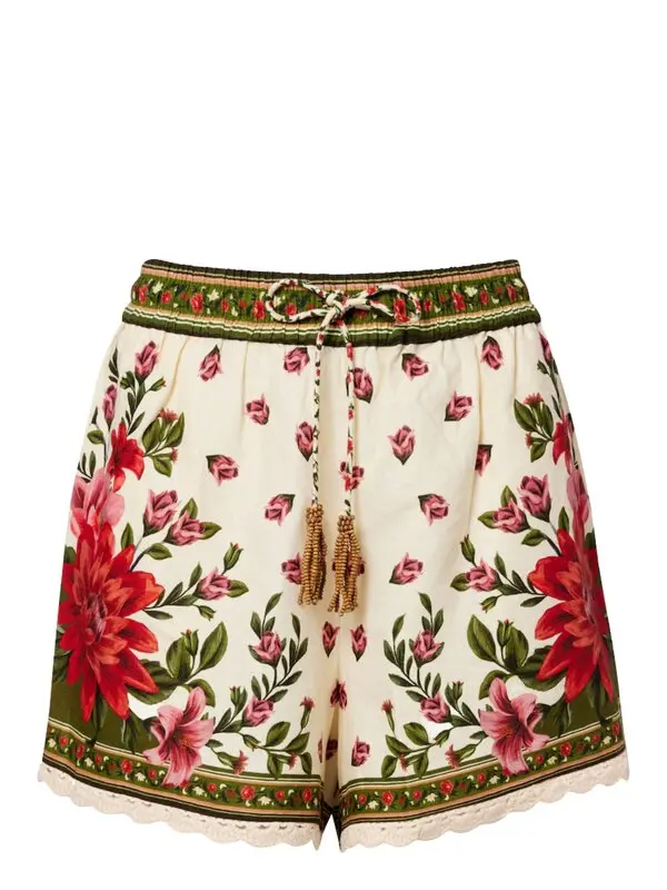 Farm Rio Floral Linen-viscose Drawstring Mini Shorts - Multicolor