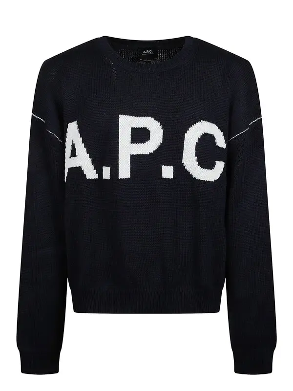 A.p.c. Logo Crewneck Sweatshirt With Ribbed Trims - Navy